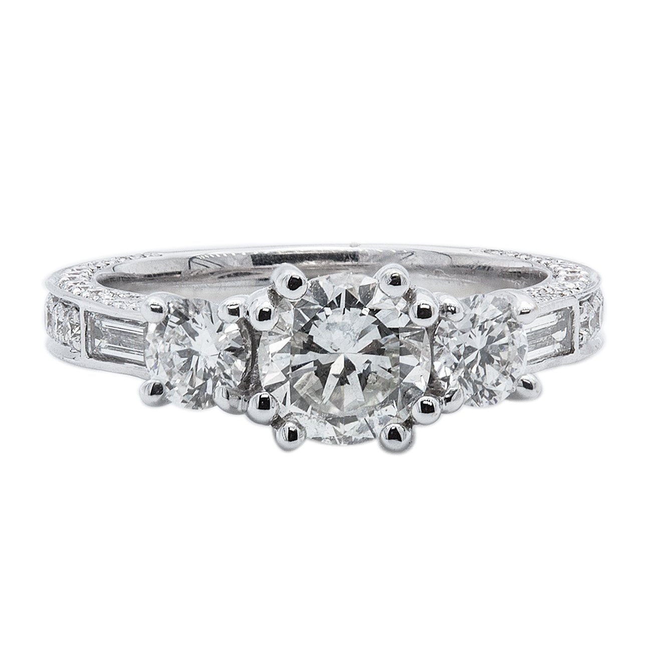 18K White Gold 2.41tcw Round Cut Diamond Three Stone Engagement Ring ...